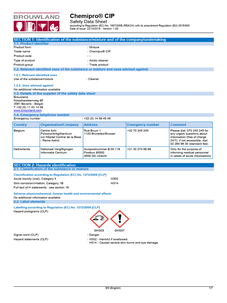 Chemipro® CIP Safety Data Sheet | PDF | Toxicity | Firefighting