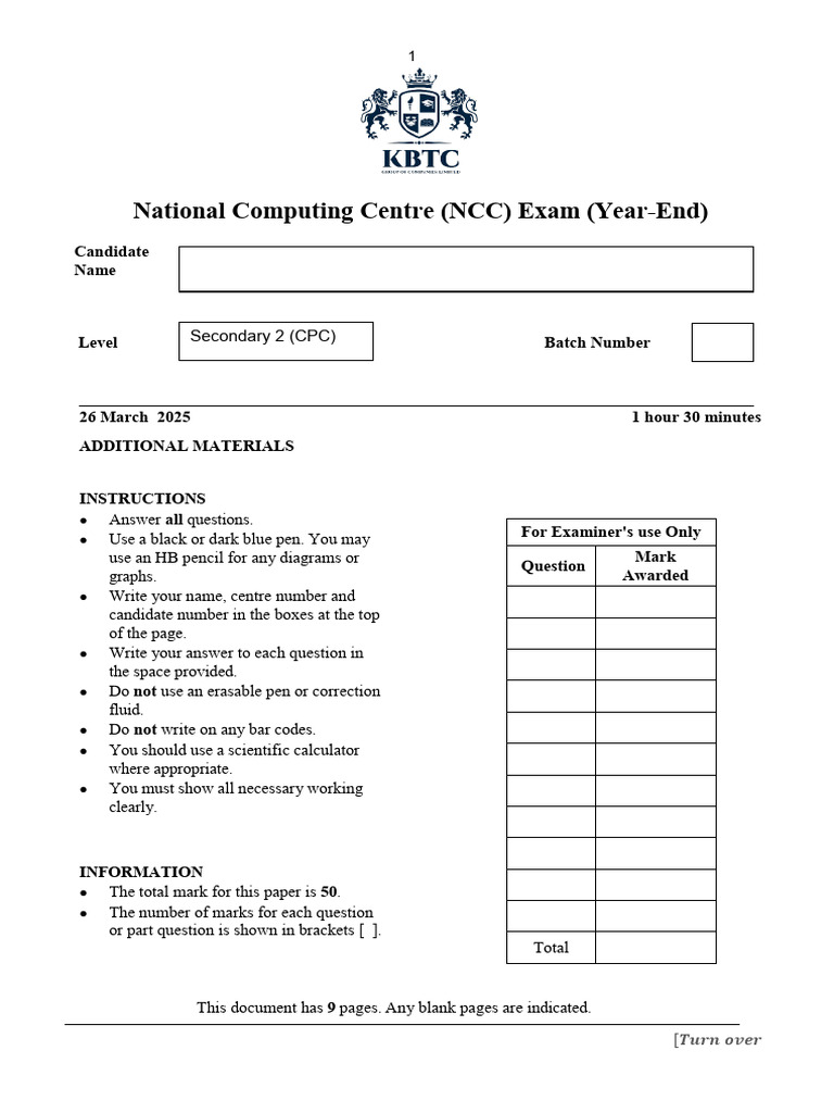 NCC FinalExamQuestion (CPC-S2) 2025 | PDF | Computer Science | Data Transmission