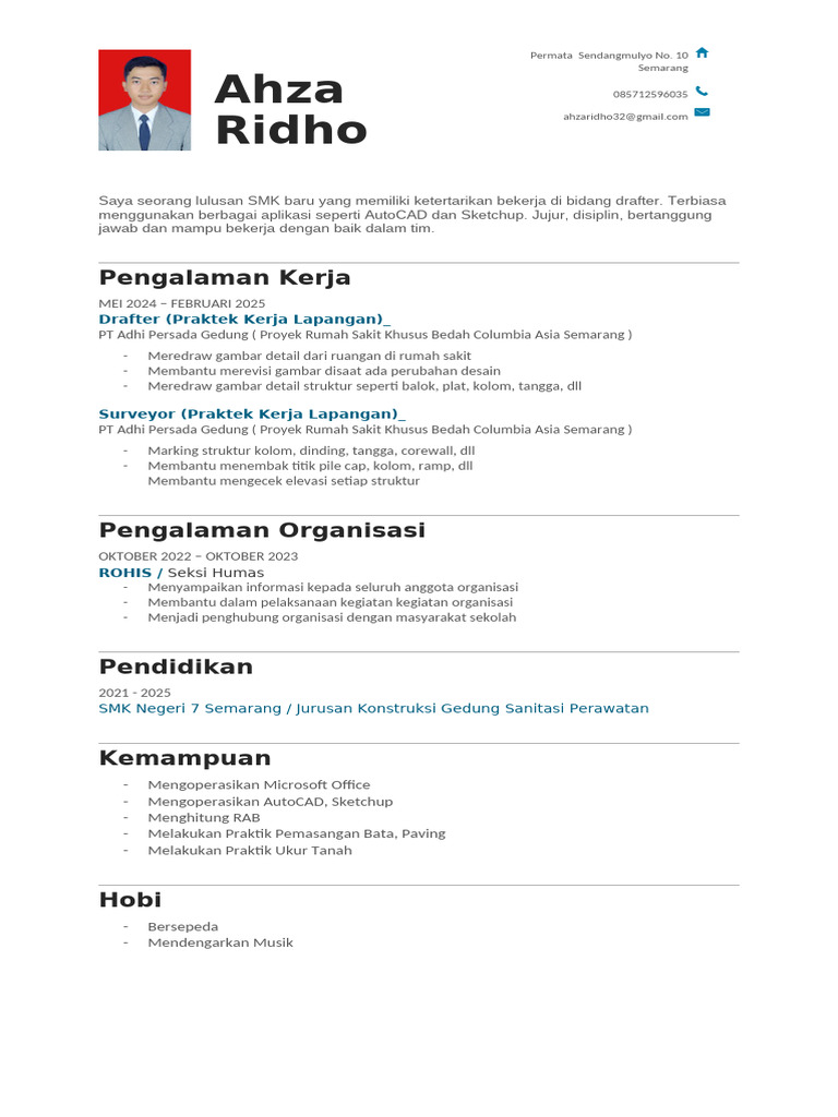 Template CV Lulusan SMK Drafter | PDF