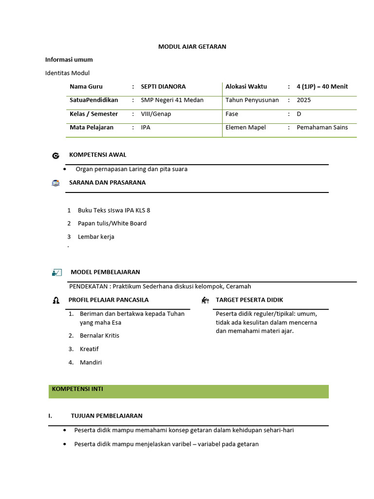Bab 4 Modul Getaran IPA KLS 8 | PDF