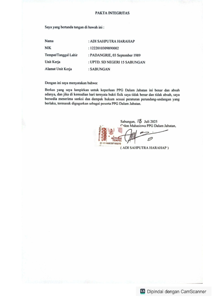 Pakta Intergritas | PDF