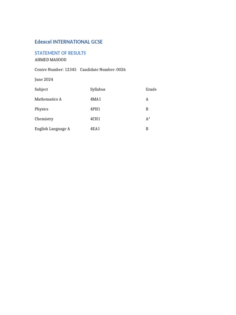 Edexcel IGCSE Result Report | PDF