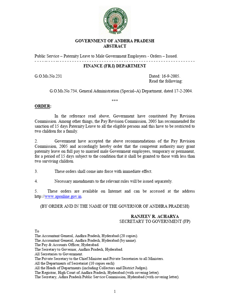 Paternity Leave Order for AP Employees | PDF | Government