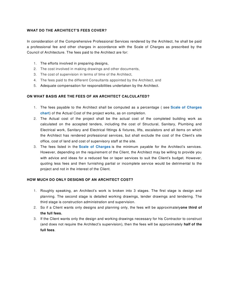 What Do The Architect'S Fees Cover?: Scale of Charges Chart | PDF ...