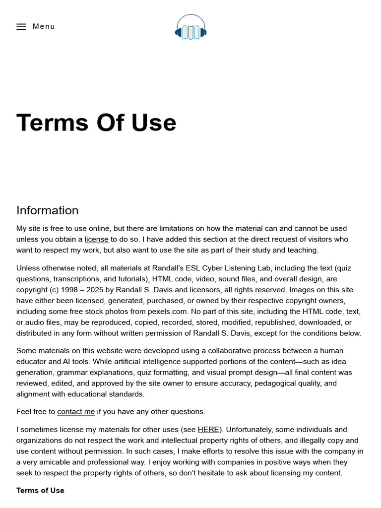 Terms of Use - Randall's ESL Cyber Listening Lab | PDF | Computer File ...