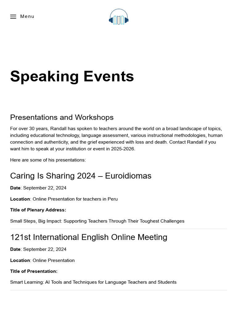 Cyber Speaking Events for ESL Teachers | PDF | English As A Second Or ...