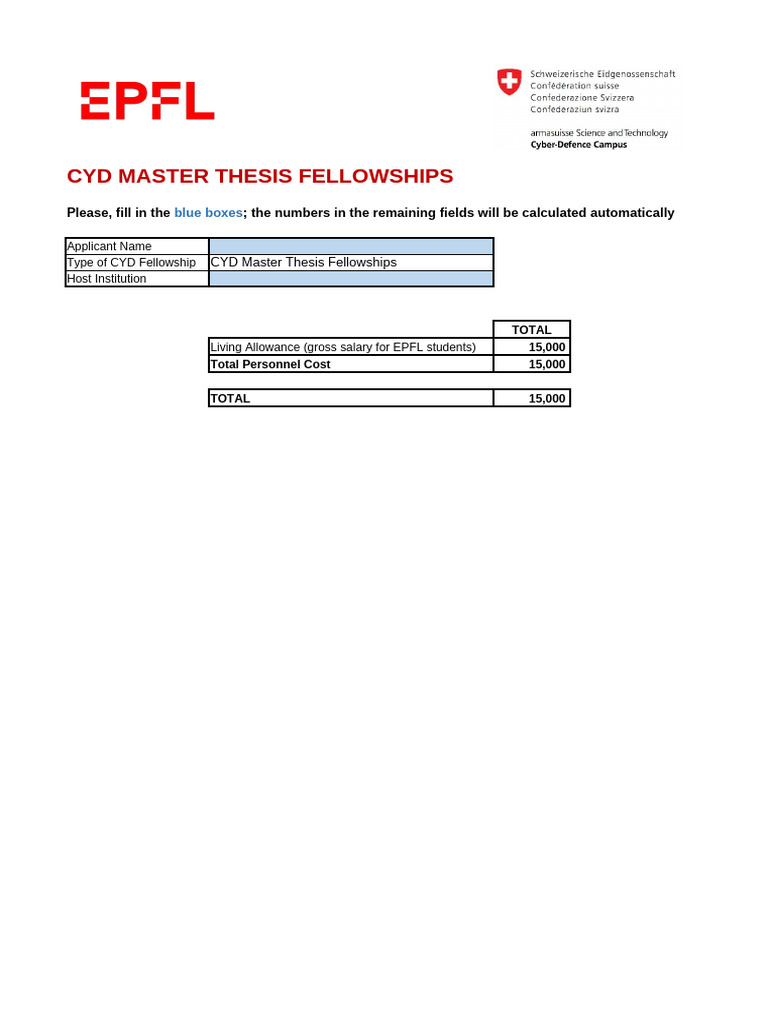 Budget Calculator - CYD Master Thesis Fellowships | PDF