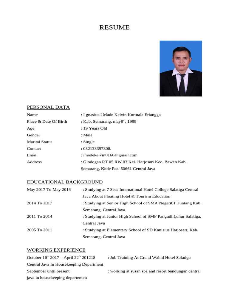 RESUME Personal Data Kepo | PDF