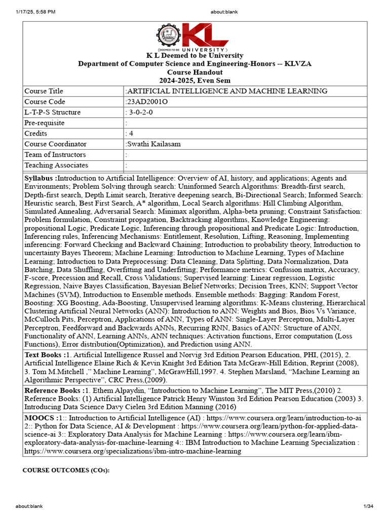 Aiml 2024-2025 Even | PDF | Machine Learning | Engineering