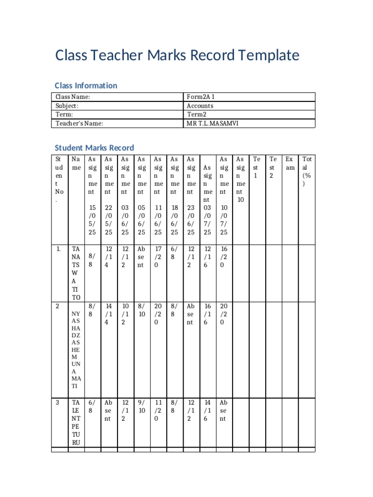 Student Marks Record Sheet | PDF