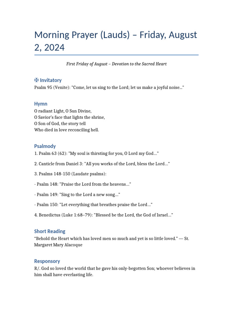 Morning Prayer August 2 2024 | PDF
