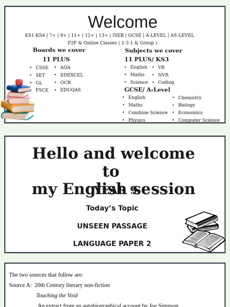 Ks3 Y9 English Language Paper 2 (Unseen Passsage) Demo | PDF