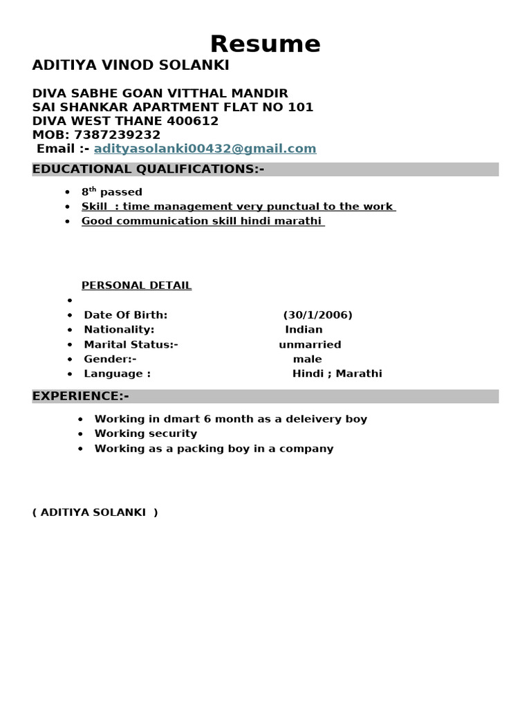 Aditiya Solanki Resume | PDF