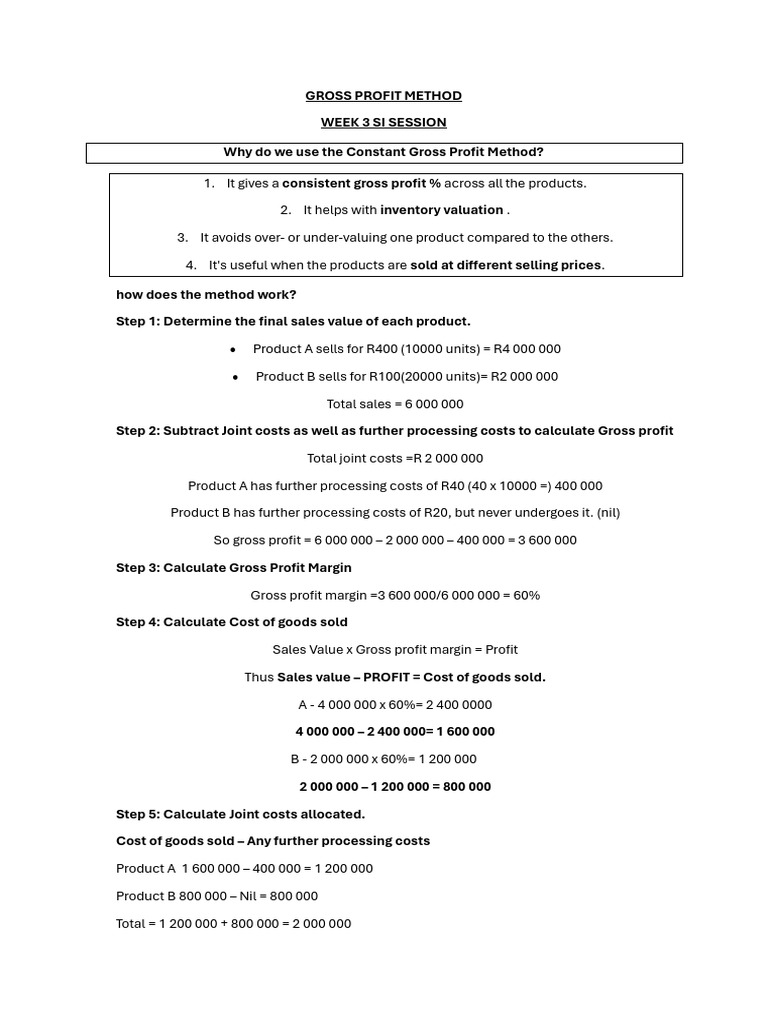 GROSS PROFIT METHOD for joint and by product costing | PDF