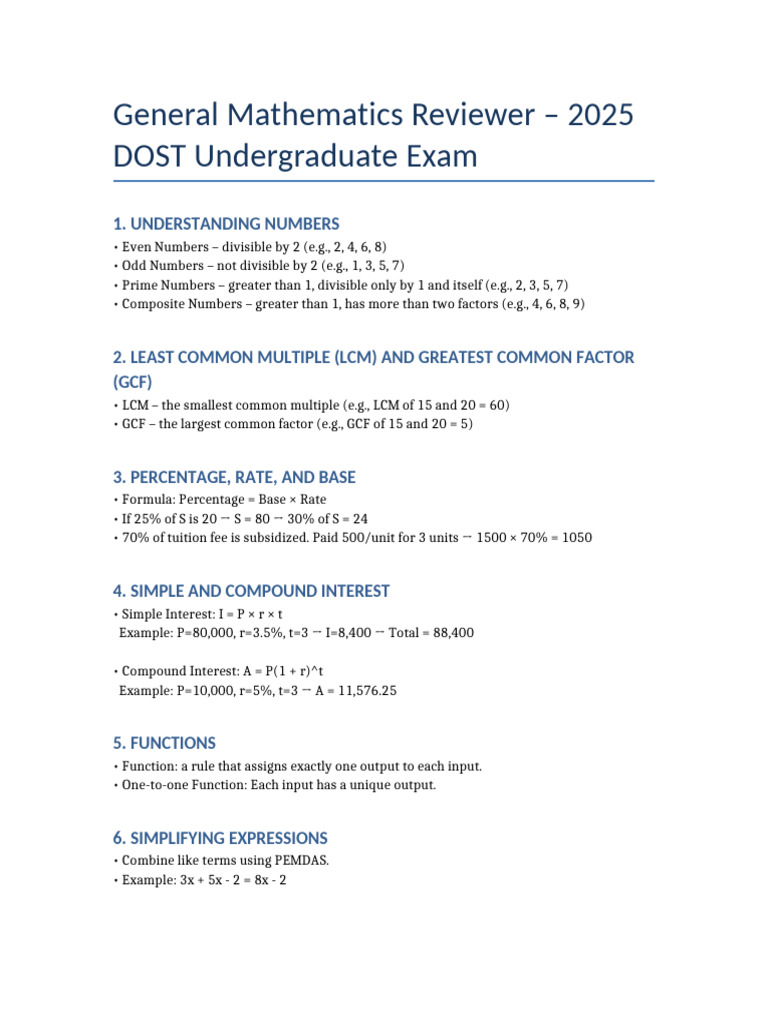 General Math Reviewer for 2025 Exam | PDF