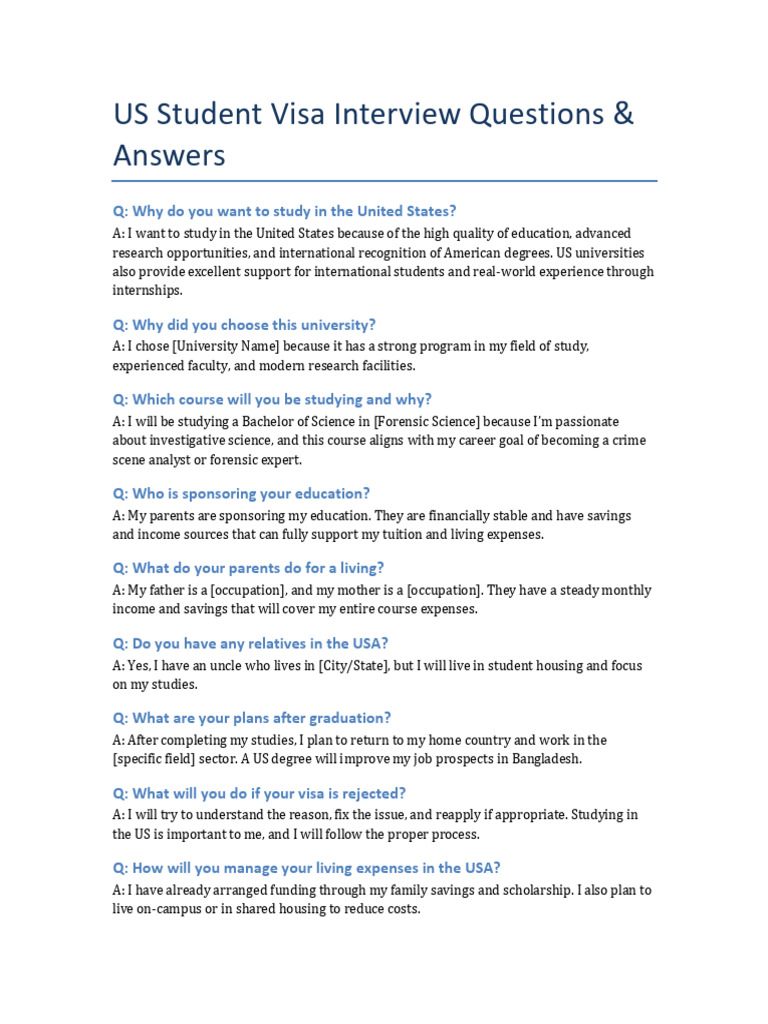 US Student Visa Interview QA | PDF