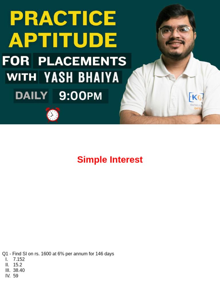 Aptitude For Placement - Live Simple Interest | PDF