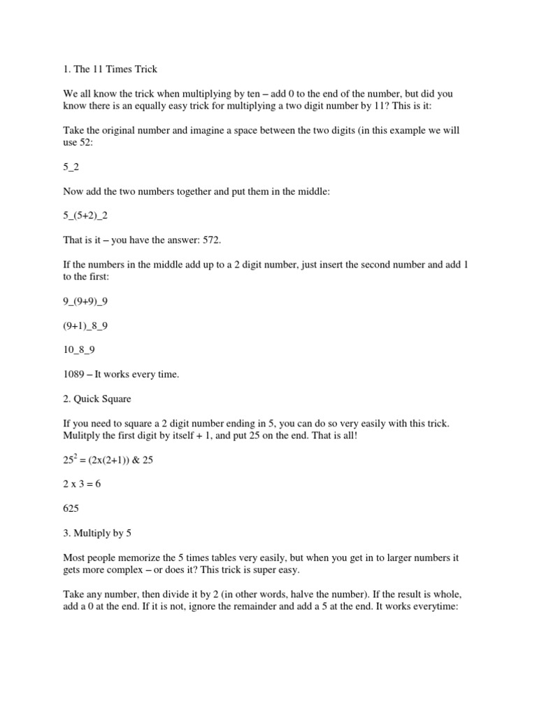Maths Trick | PDF | Multiplication | Percentage