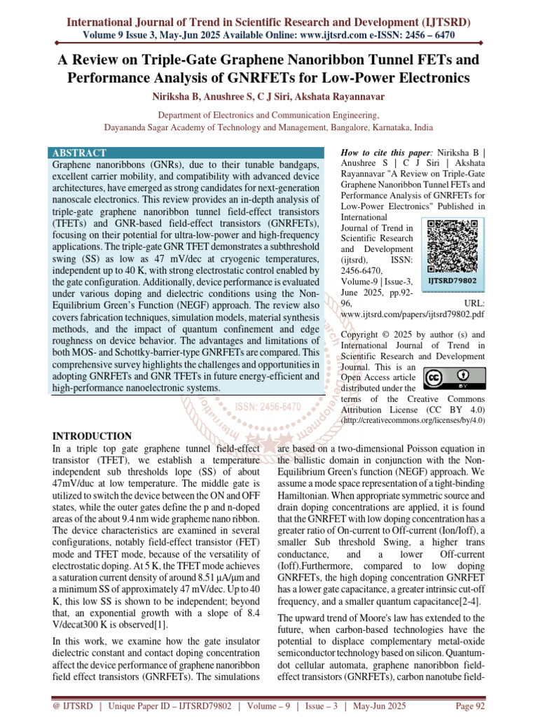 A Review On Triple Gate Graphene Nanoribbon Tunnel FETs and Performance ...