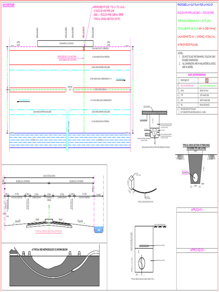 Longitudinal Section of HDD Method for NH Crossing-4 Sheet A3 | PDF