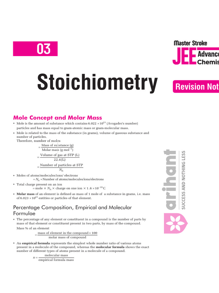 CH 3 Revision Notes Stoichiometry | PDF | Stoichiometry | Mole (Unit)