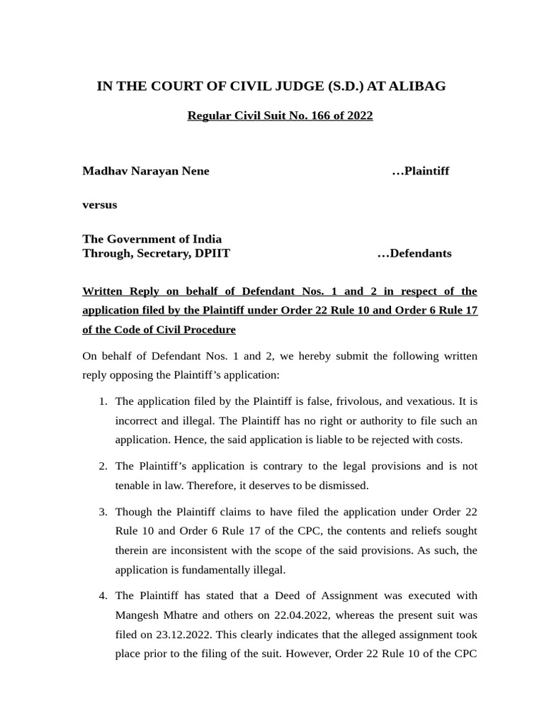 RCS 166 - Reply of Department On The O 22 Application | PDF | Lawsuit | Common Law