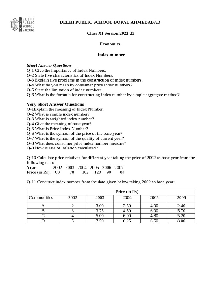 Index Numbers in Economics: Class XI Guide | PDF | Price Indices ...