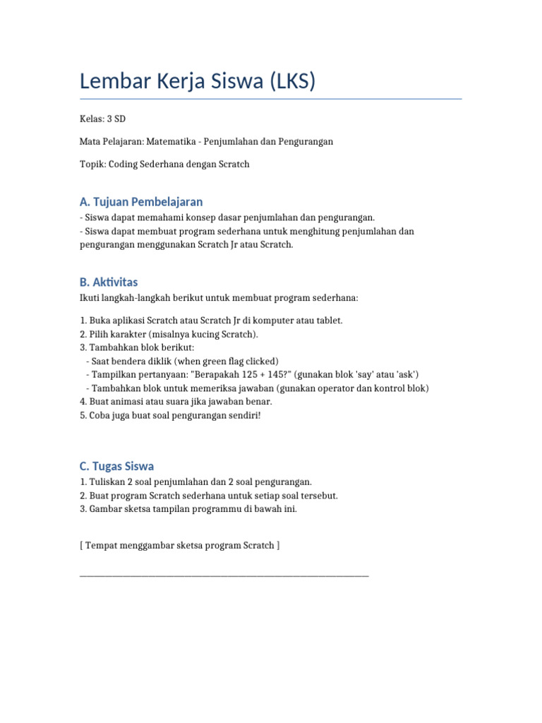 LKS Coding Penjumlahan Pengurangan | PDF