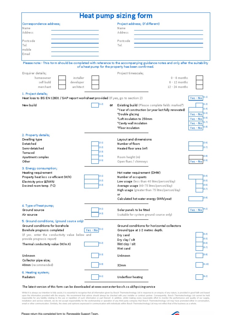 Heat Pump Sizing Form | PDF | Building Insulation | Water Heating
