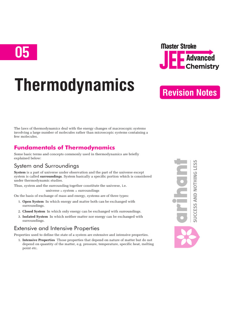 CH 5 Revision Notes Thermodynamics | PDF | Thermodynamics | Gibbs Free ...