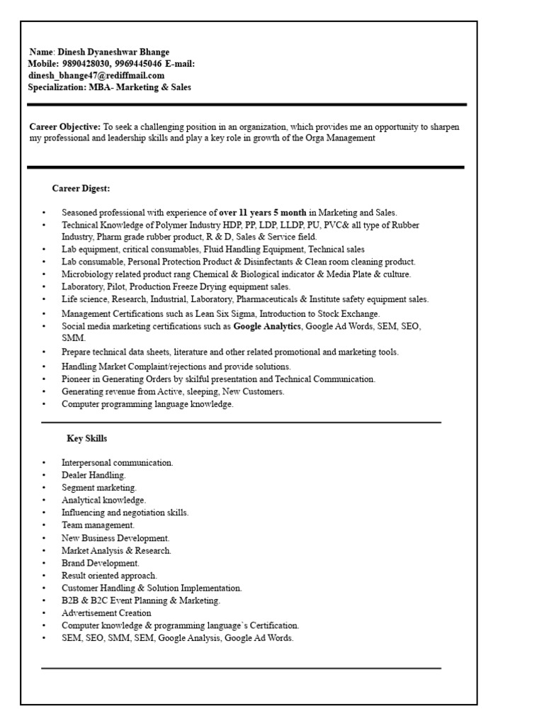 2025 Cv-Dinesh Bhange | PDF | Marketing