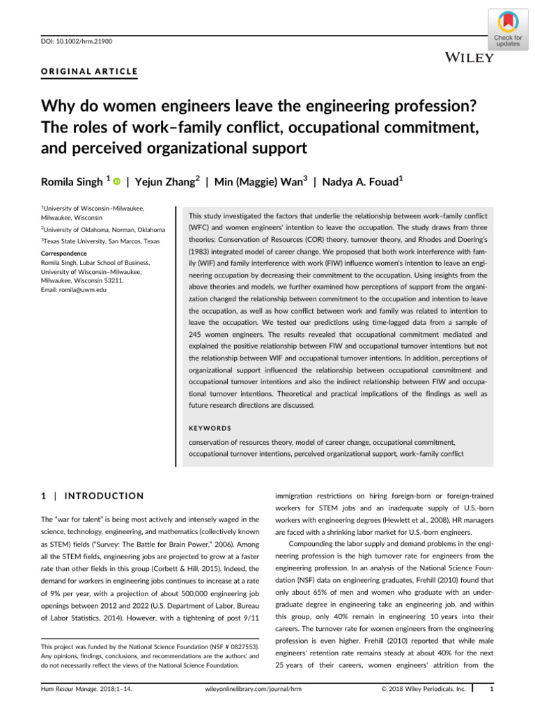 2018 - Why Do Women Engineers Leave Engineering | PDF | Stereotypes | Business