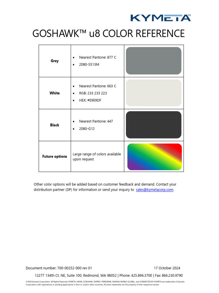 Goshawk U8 Color Reference Guide | PDF