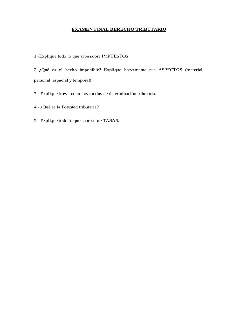 Examen Final Derecho Tributario 2025 | PDF