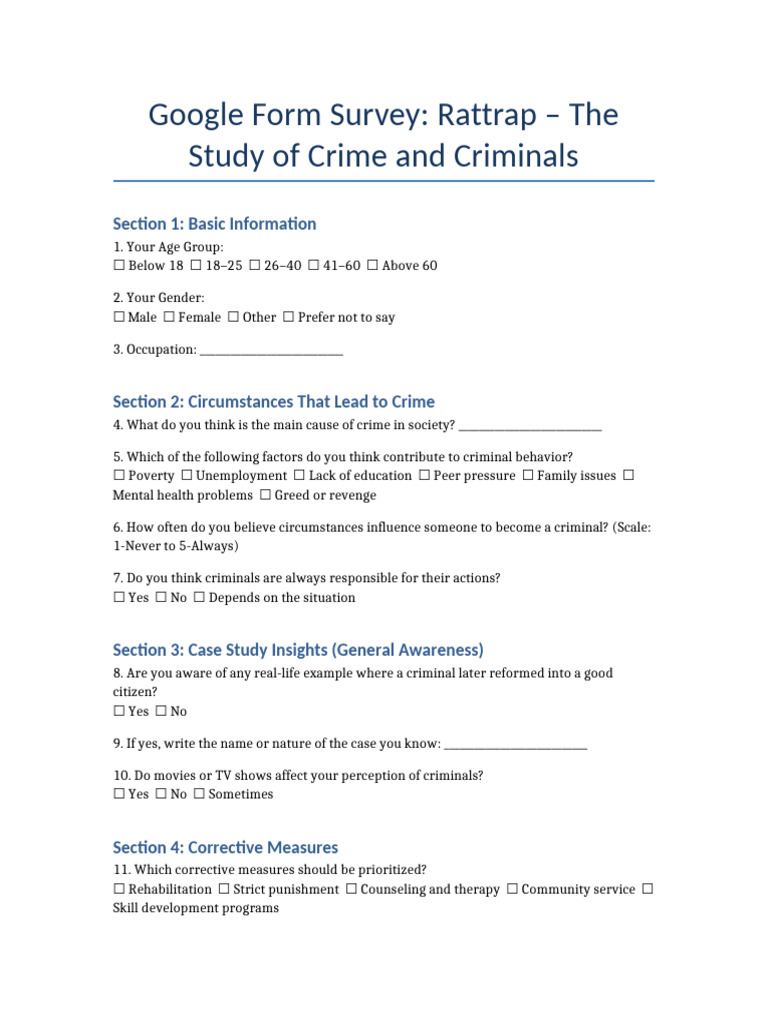 Survey on Crime Causes and Reform | PDF | Crimes | Crime & Violence