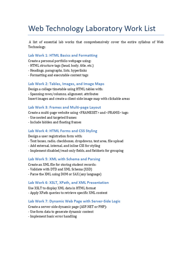 Web Technology Lab Syllabus Overview | PDF