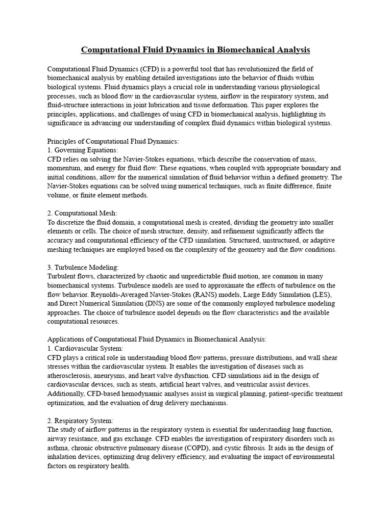 Computational Fluid Dynamics in Biomechanical Analysis | PDF | Computational Fluid Dynamics ...