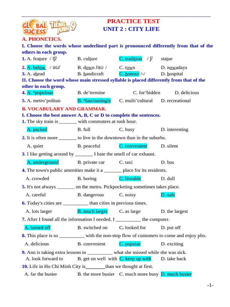 City Life Practice Test for ESL Students | PDF | Cost Of Living | Transport