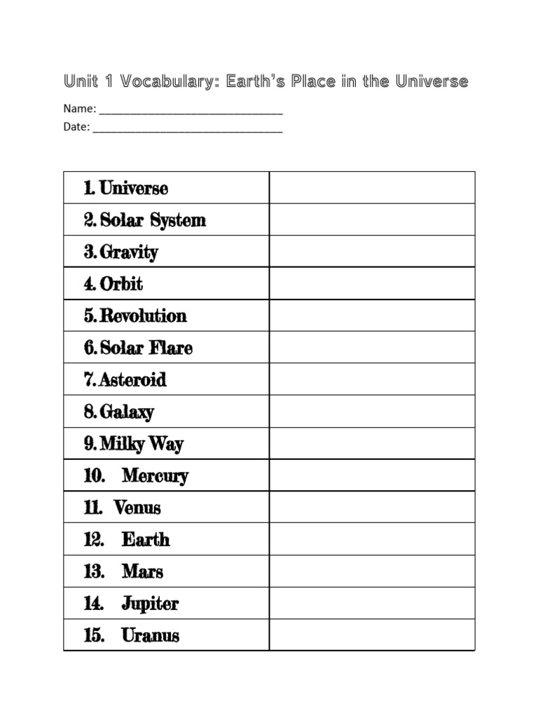 Unit 1 Vocab Chart-1 | PDF