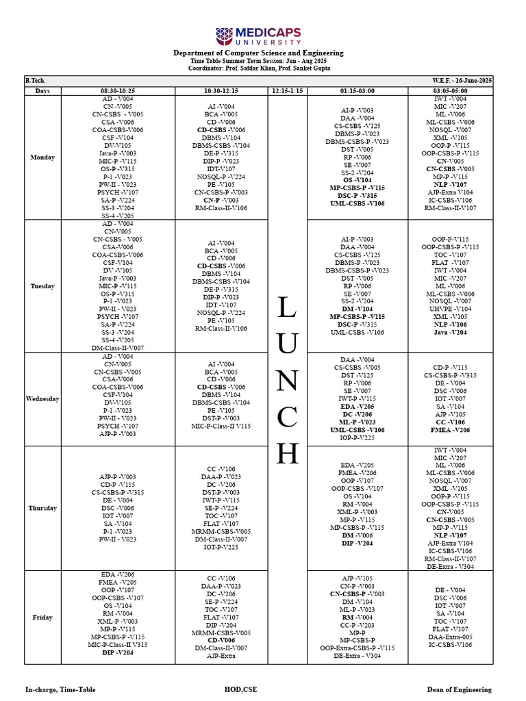 Updated - Summer Term Time-Table - 250612 - Google Sheets | PDF ...