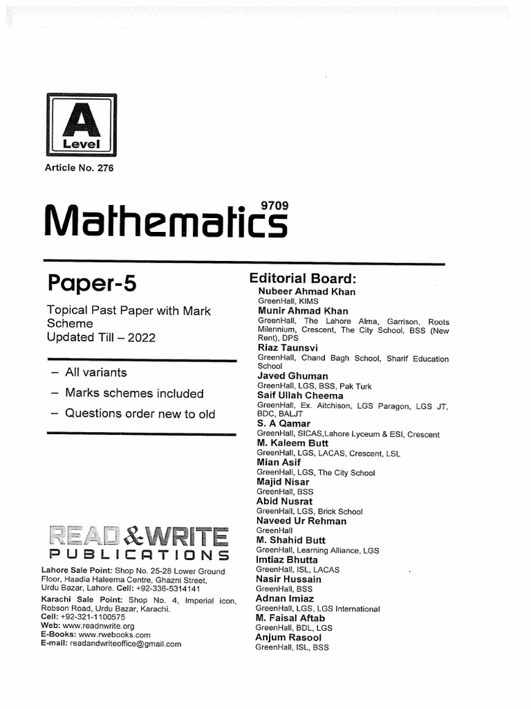 A Level Math P5 S1 Old P6 Topical | PDF