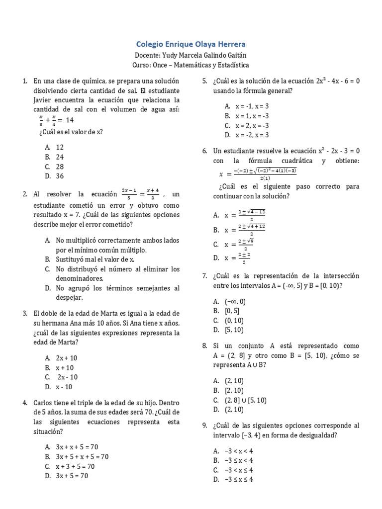 Evaluación Tipo Icfes | PDF | Ecuaciones | Matemáticas