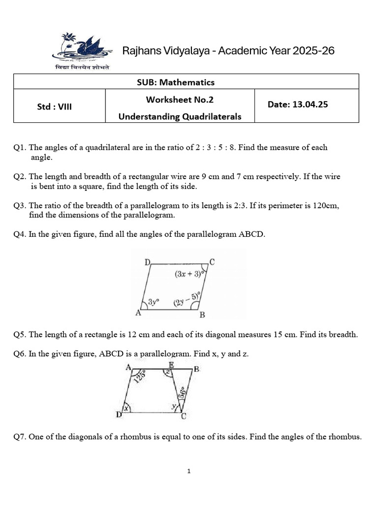 Understanding Quadrilaterals Class Viii Wrksheet 2 | PDF | Rectangle ...