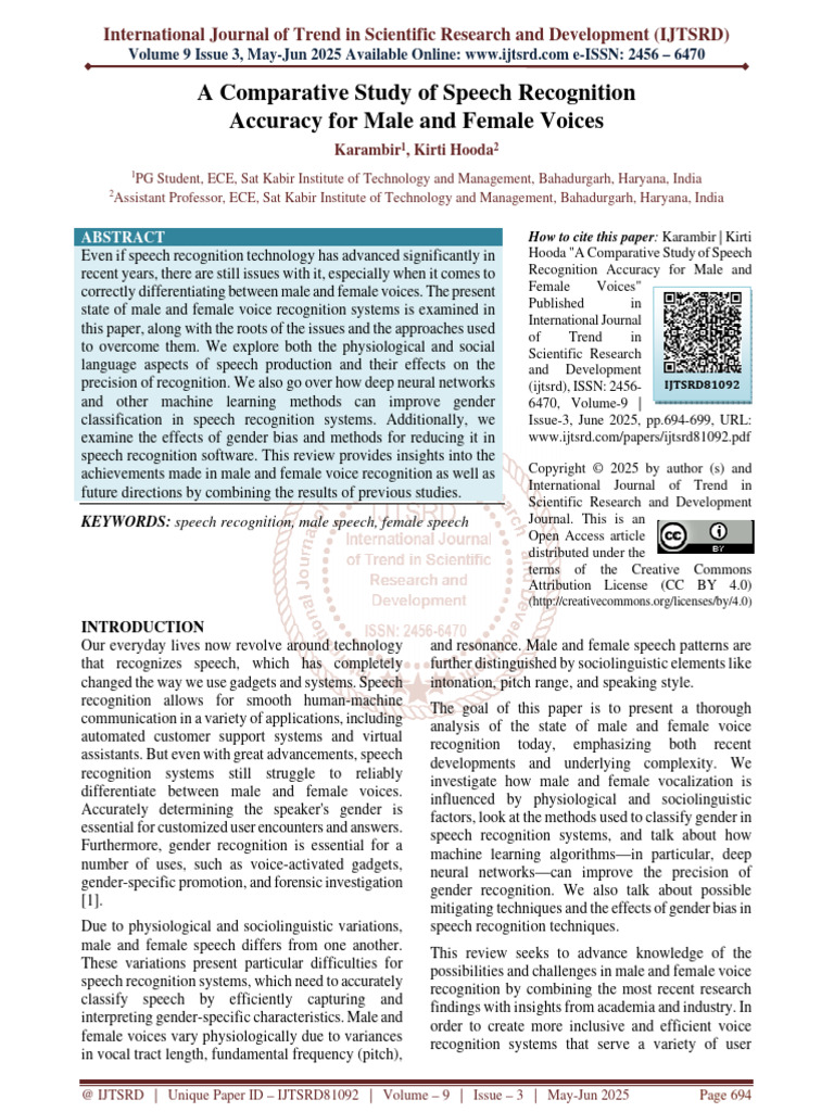 A Comparative Study of Speech Recognition Accuracy For Male and Female ...