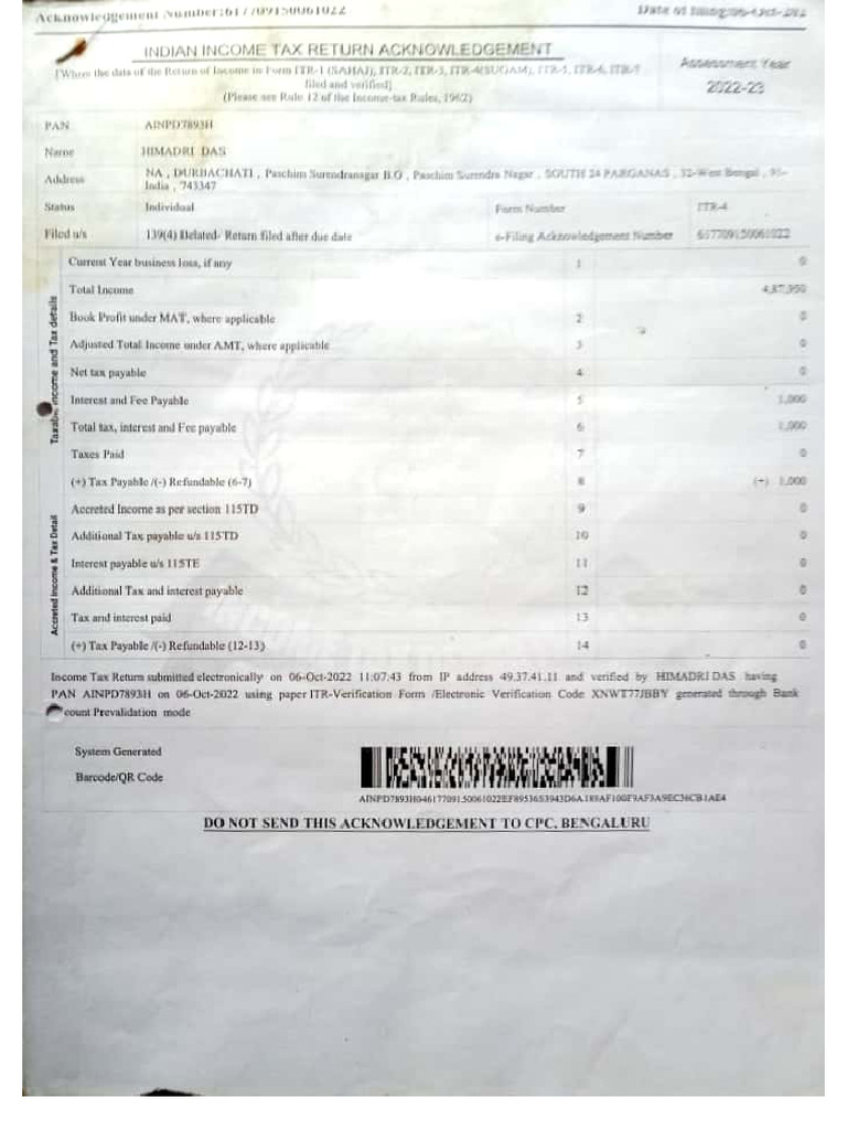 Himadri Das 22-23 ITR | PDF