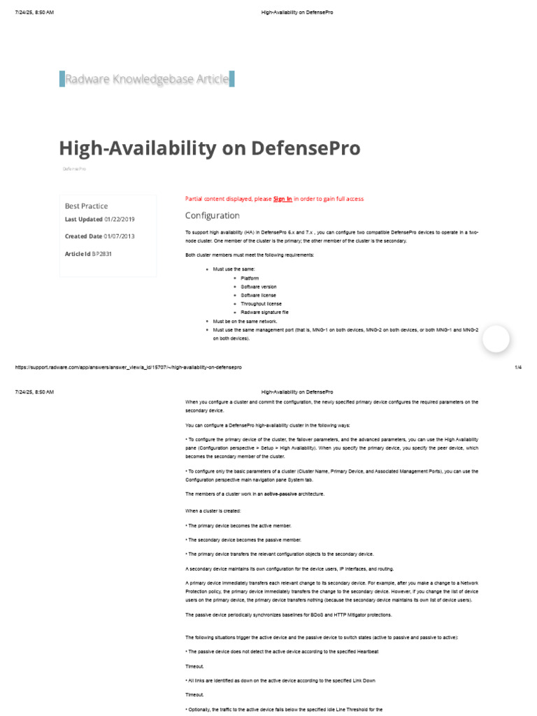 High Availability Setup for DefensePro | PDF | Computer Cluster | Routing