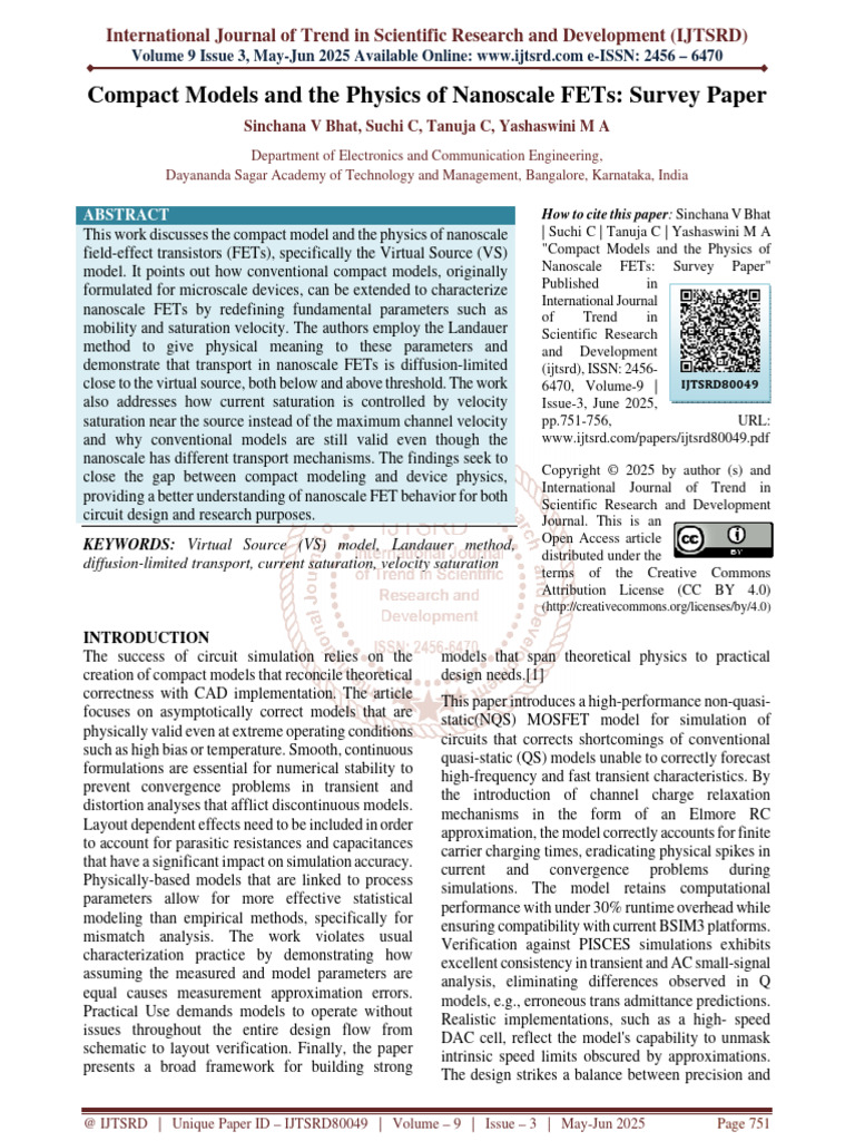 Compact Models and The Physics of Nanoscale FETs Survey Paper | PDF ...