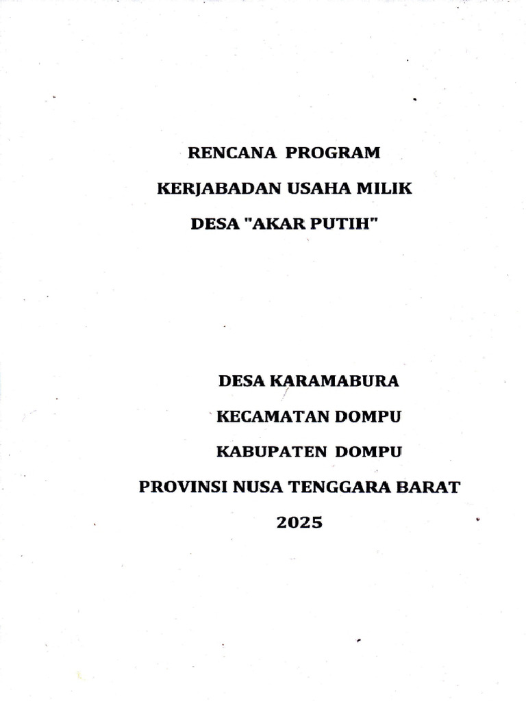 Rencana Program Kerja BUMDES Karamabura 2 | PDF