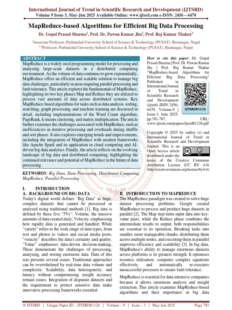 MapReduce Based Algorithms For Efficient Big Data Processing | PDF | Map Reduce | Apache Hadoop