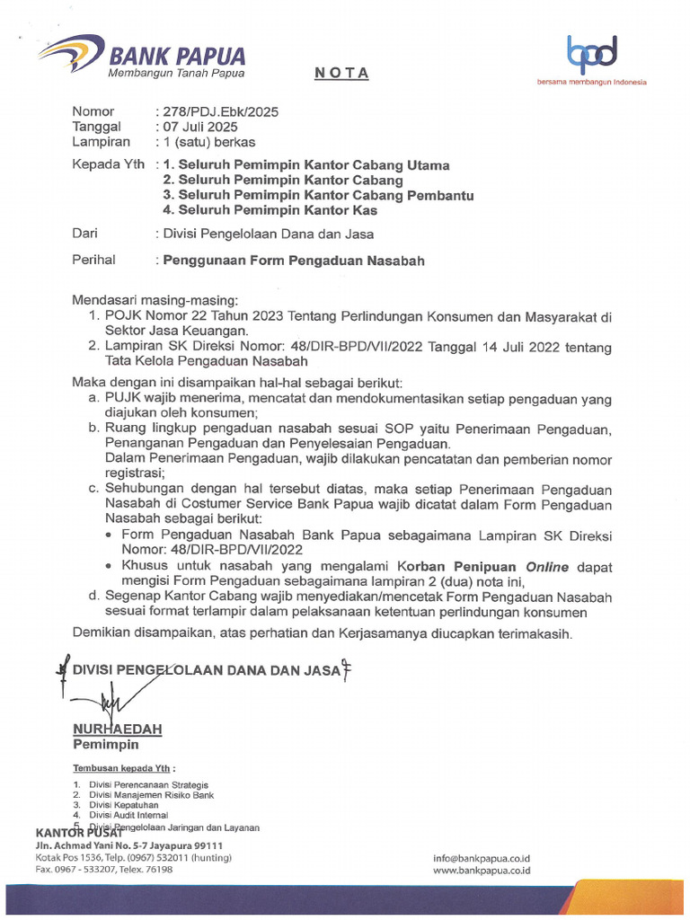 Penggunaan Form Pengaduan Nasabah - 278pdjebk - 2025 | PDF